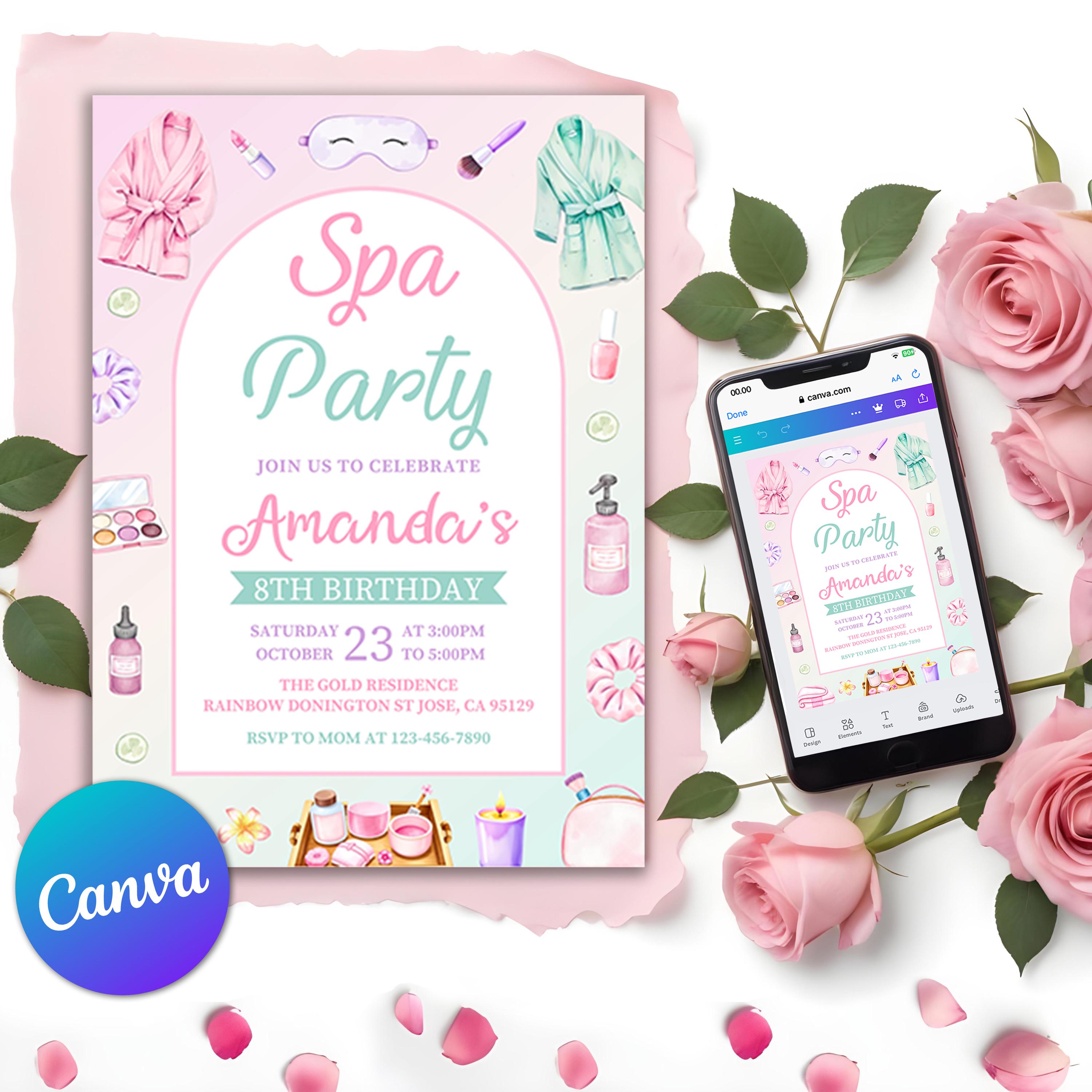 Spa Party Invitation, Pamper Birthday Glam Party, Spa Girls Birthday ...