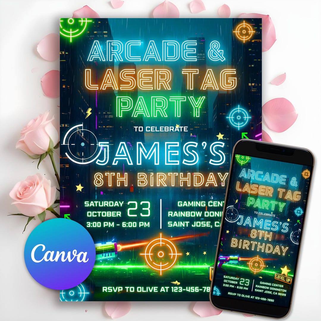 Laser Tag Party Invitation, Glow Laser Tag Birthday, Neon Laser Tag ...