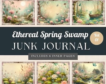 Spring Swamp Junk Journal Pages, 6 Digital Scrapbook Pages, 11 X 8.5 ...