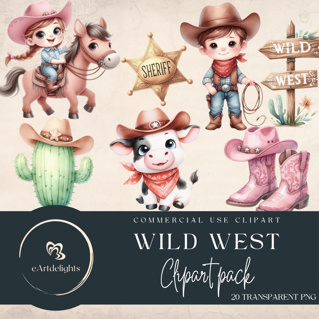 Wild West Clipart | Cute Western PNG Set - Etsy