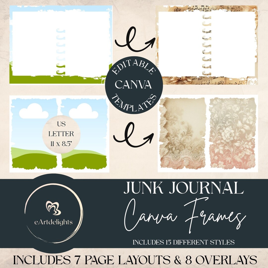 Junk Journal Canva Templates: Vintage Page Layouts & Frames (digital ...