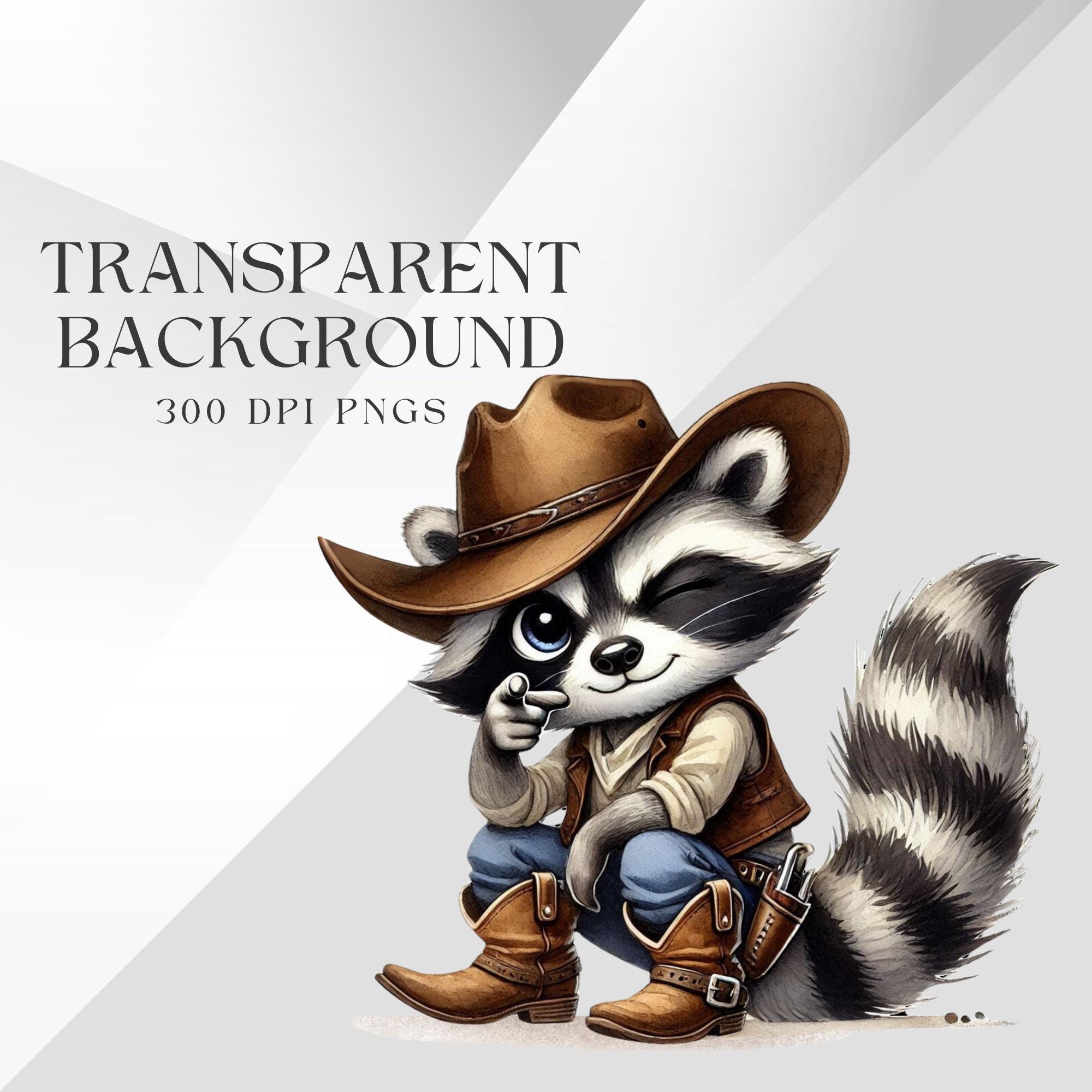 Cowboy Raccoon Clipart Pack, Charming Illustration With Cowboy Hat ...