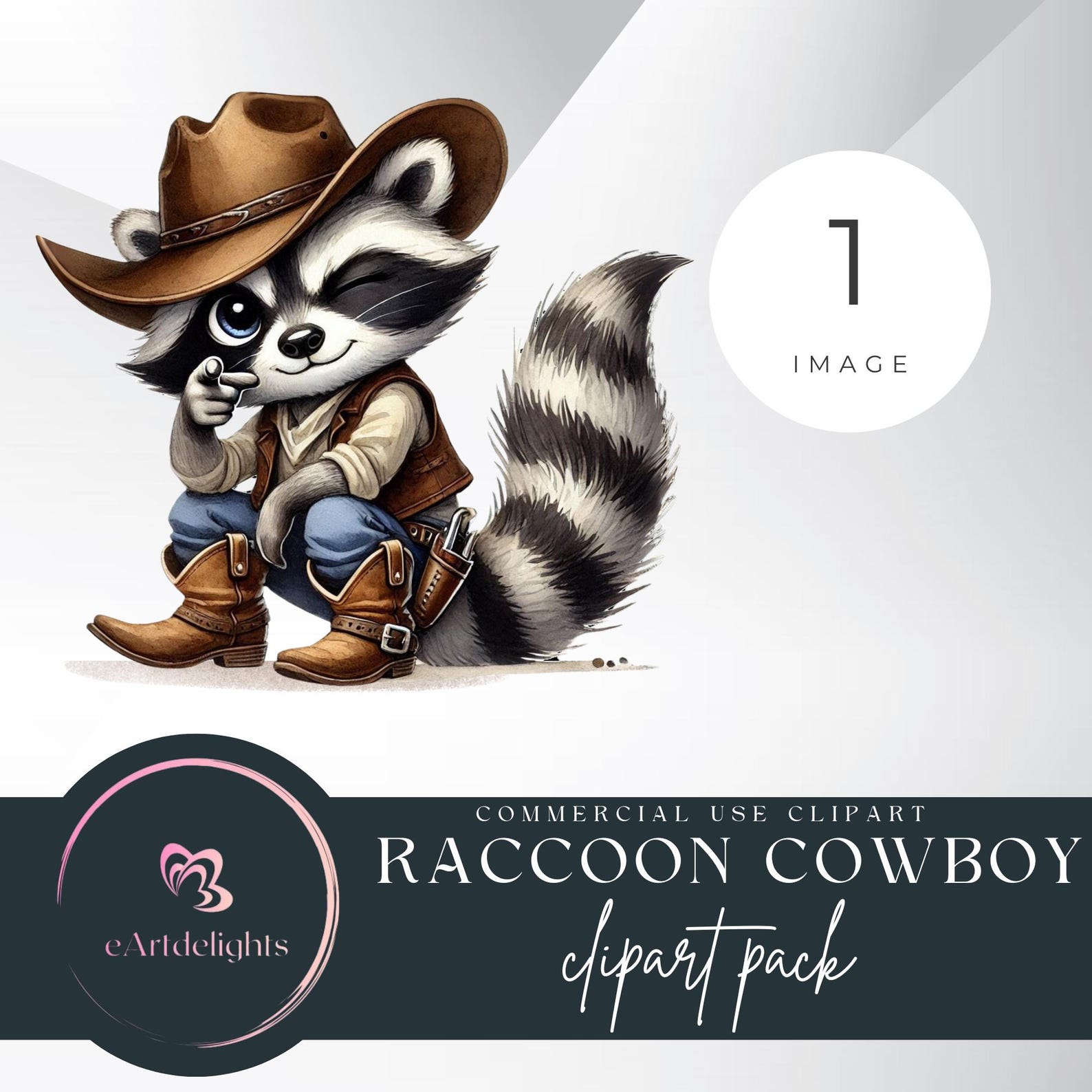 Cowboy Raccoon Clipart Pack, Charming Illustration With Cowboy Hat ...