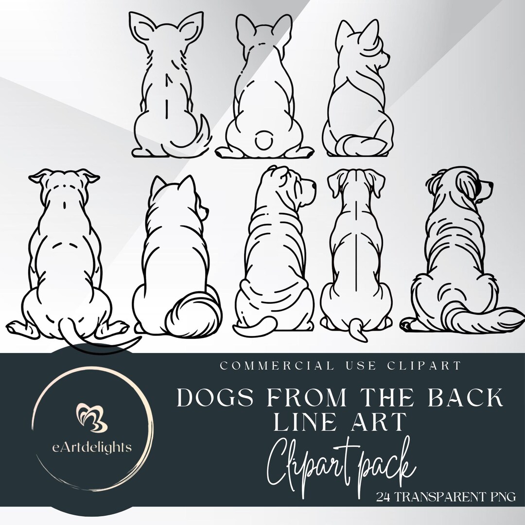 Dog Clipart From the Back, Line Art, Cute Dog Illustration Graphics ...