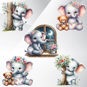 Cute Baby Elephant Png, Watercolour Clip Art, Commercial Use, 300dpi ...