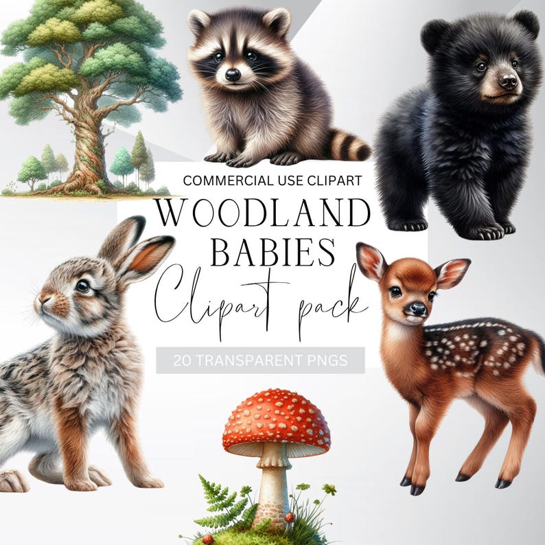 Woodland Baby Animals Clipart, Cute Animals, Cute Forest Animals for ...
