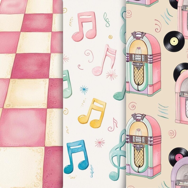 Sock Hop Digital Papers Pack, Retro 50s Diner With Milkshakes, Jukebox ...