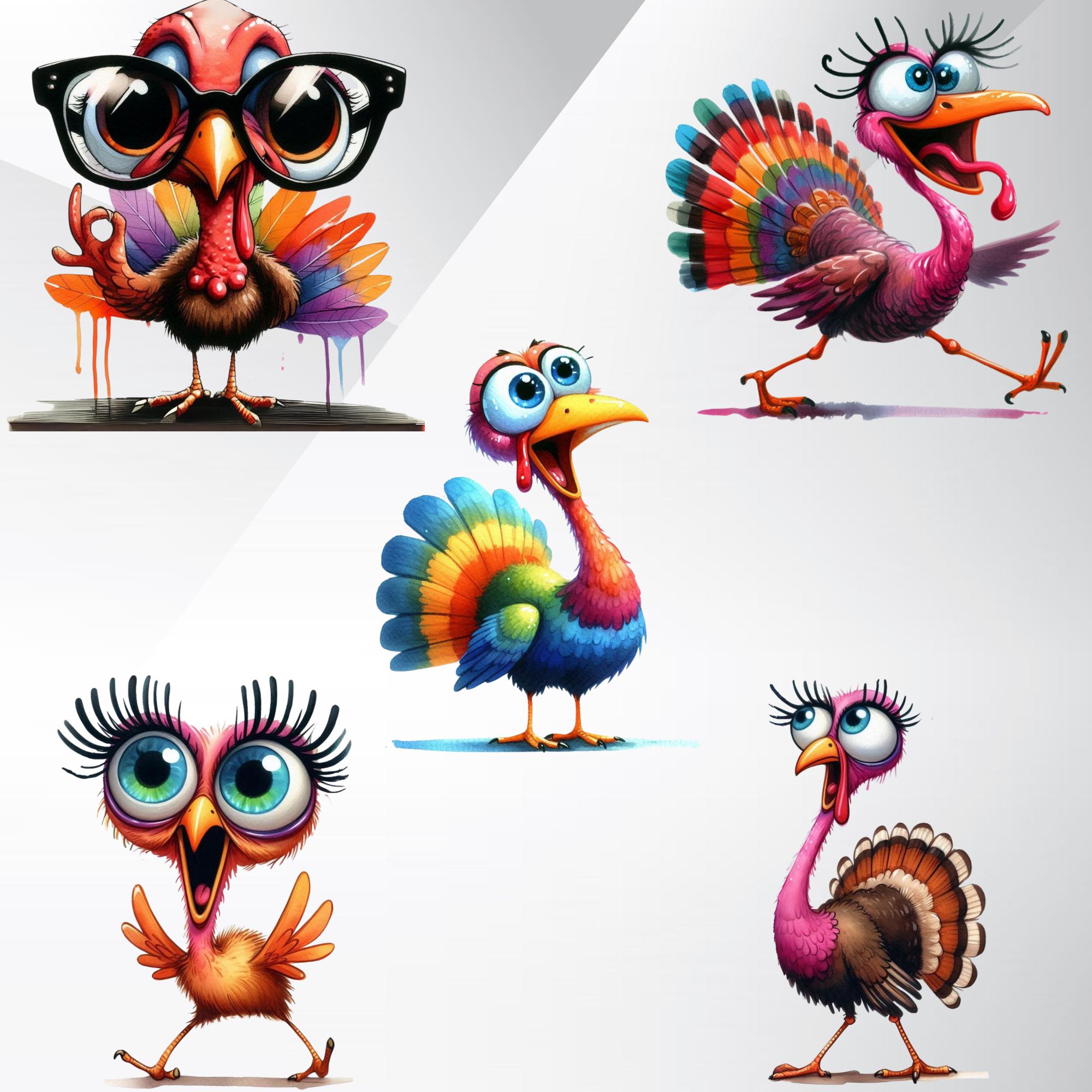 Quirky Turkey Christmas Clip Art, Fun Thanksgiving Graphics, Cartoon ...
