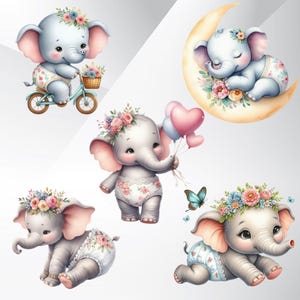 Cute Baby Elephant Png, Watercolour Clip Art, Commercial Use, 300dpi ...
