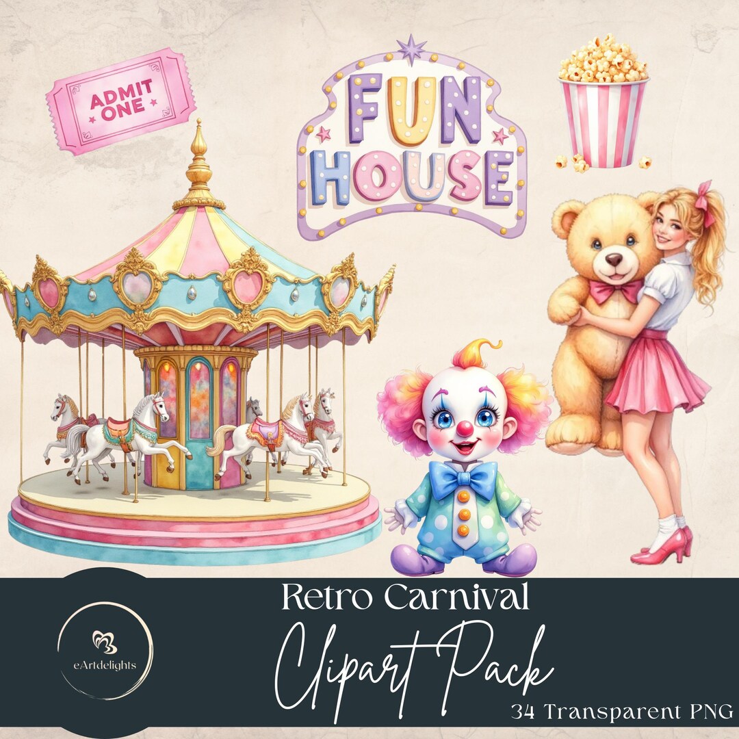 Retro Carnival Clipart: 1950s Fairground Graphics (PNG Digital Download ...