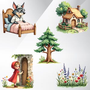 Little Red Riding Hood Clipart Pack – Fairy Tale PNG Set – Storybook ...
