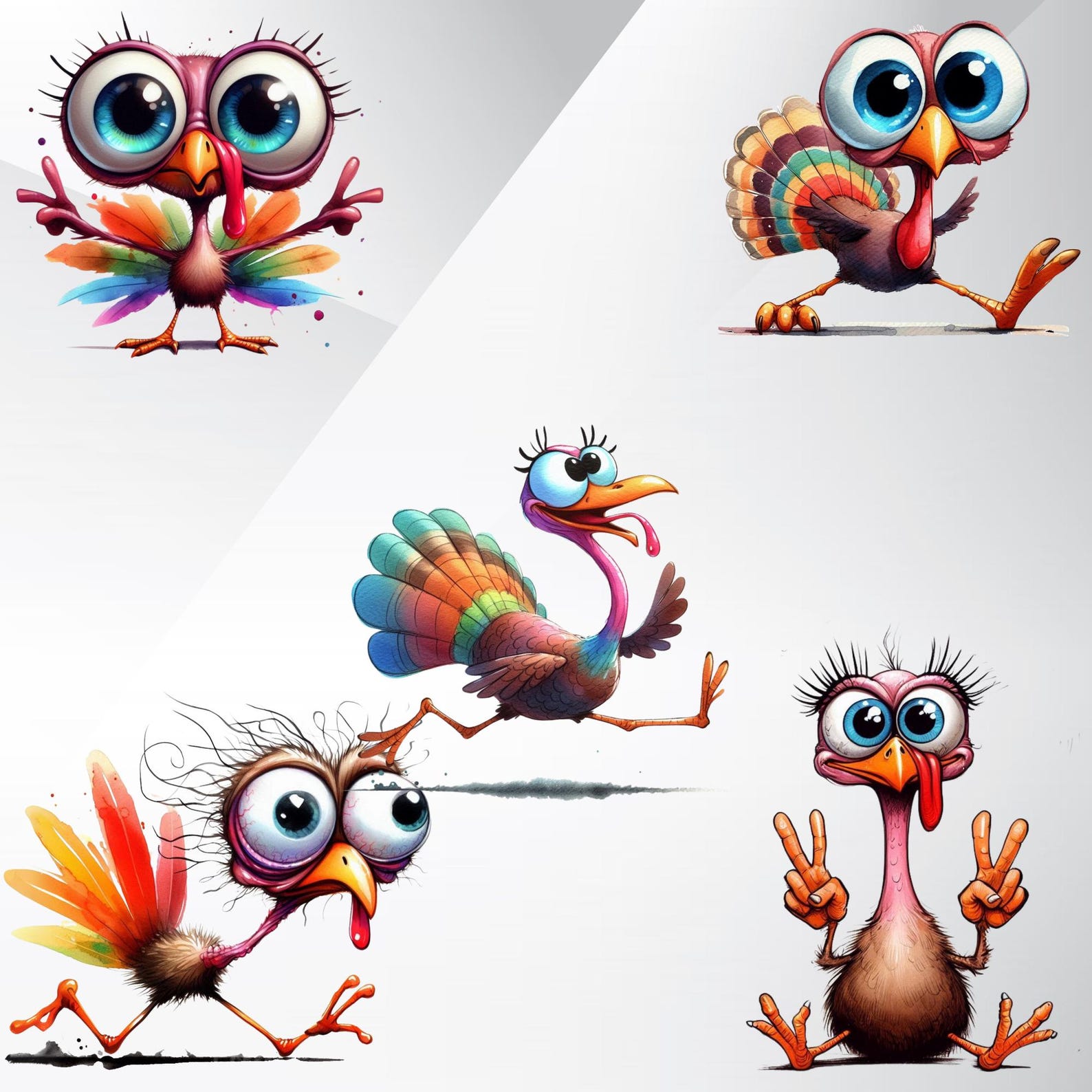 Quirky Turkey Christmas Clip Art, Fun Thanksgiving Graphics, Cartoon ...