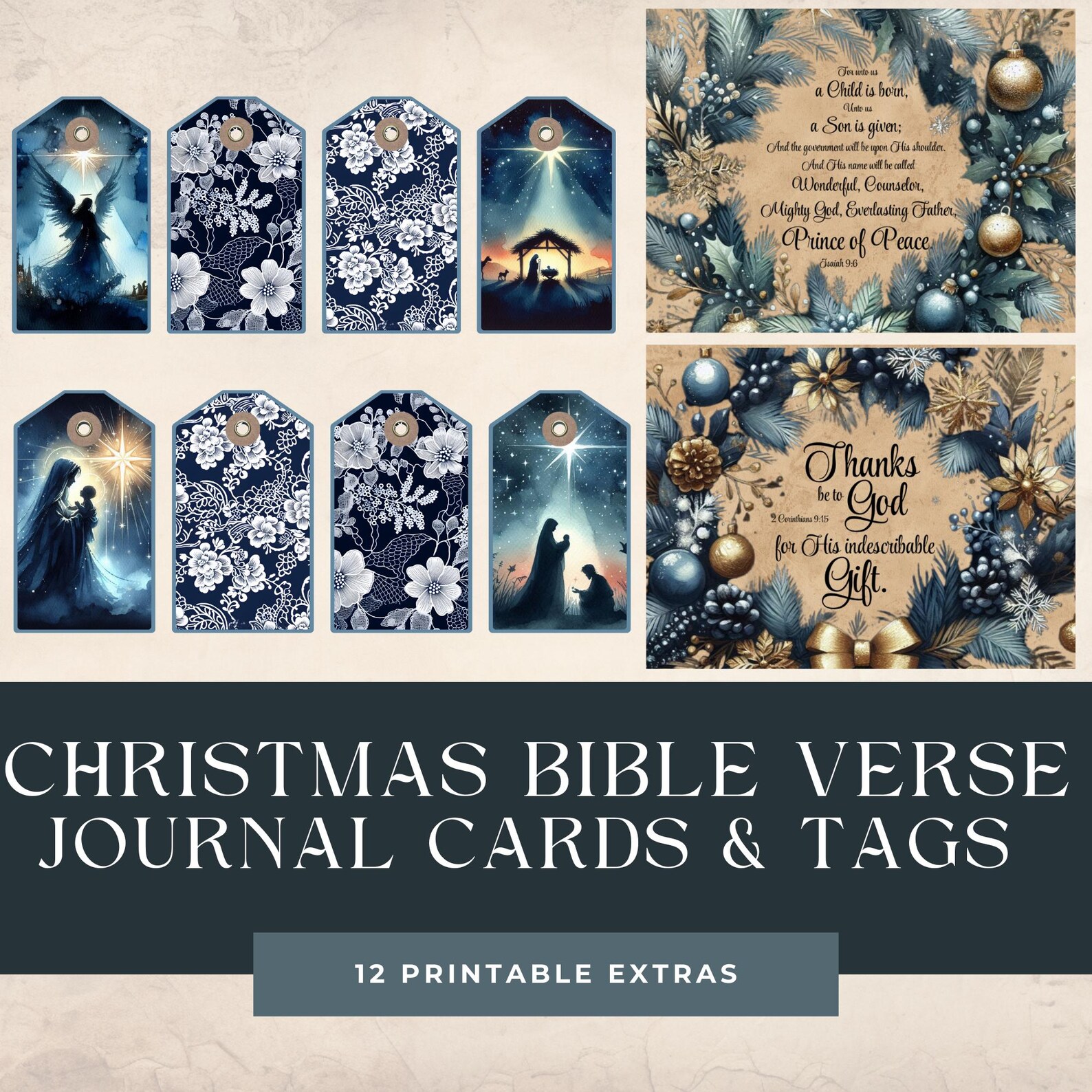 Christmas Bible Verse Journal Cards & Tags: Nativity Ephemera ...