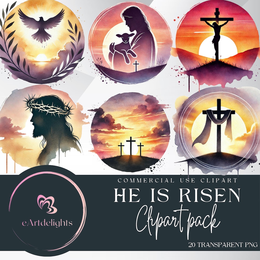 Easter Story Clipart, He is Risen, Religious Christian Watercolor PNG ...