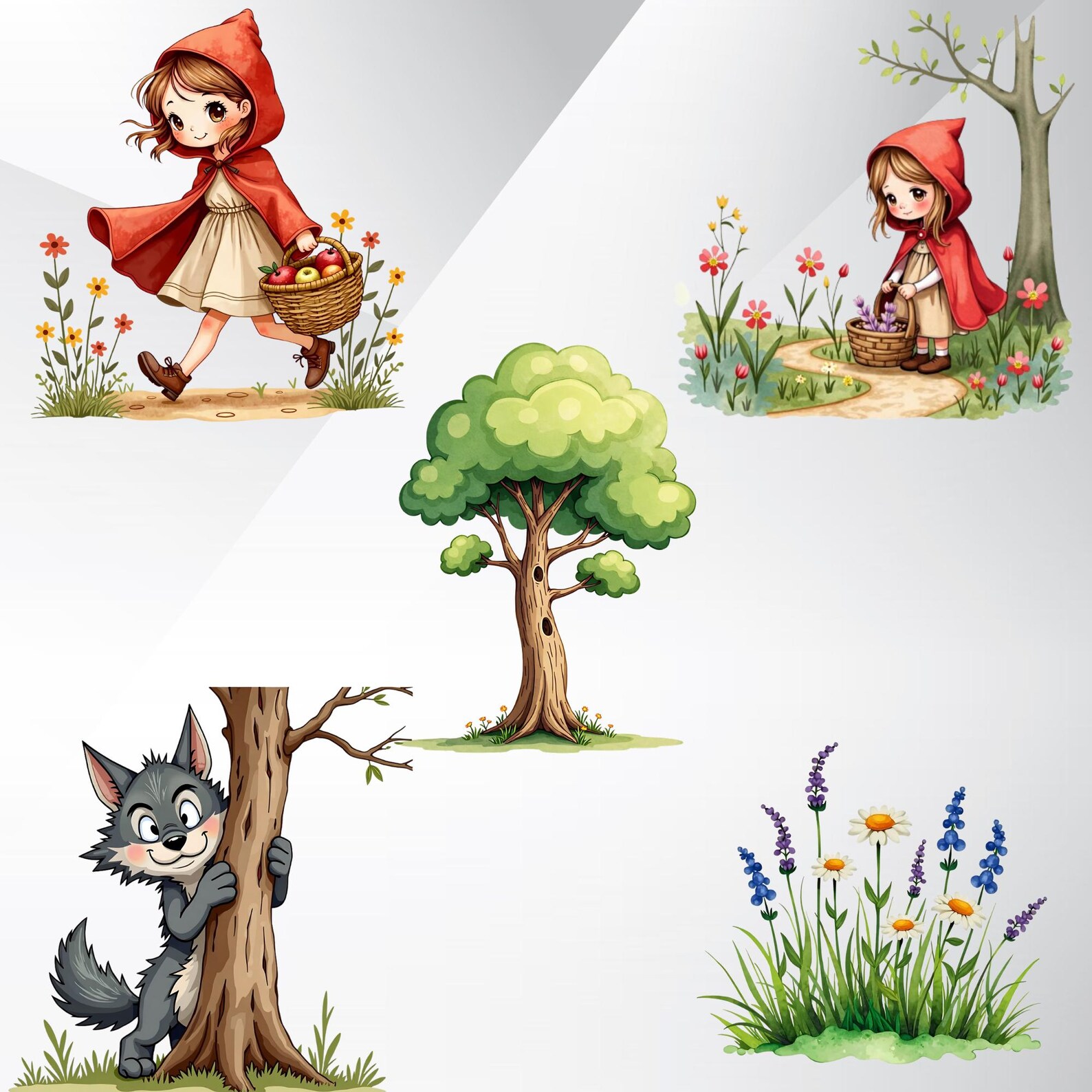 Little Red Riding Hood Clipart Pack – Fairy Tale PNG Set – Storybook ...