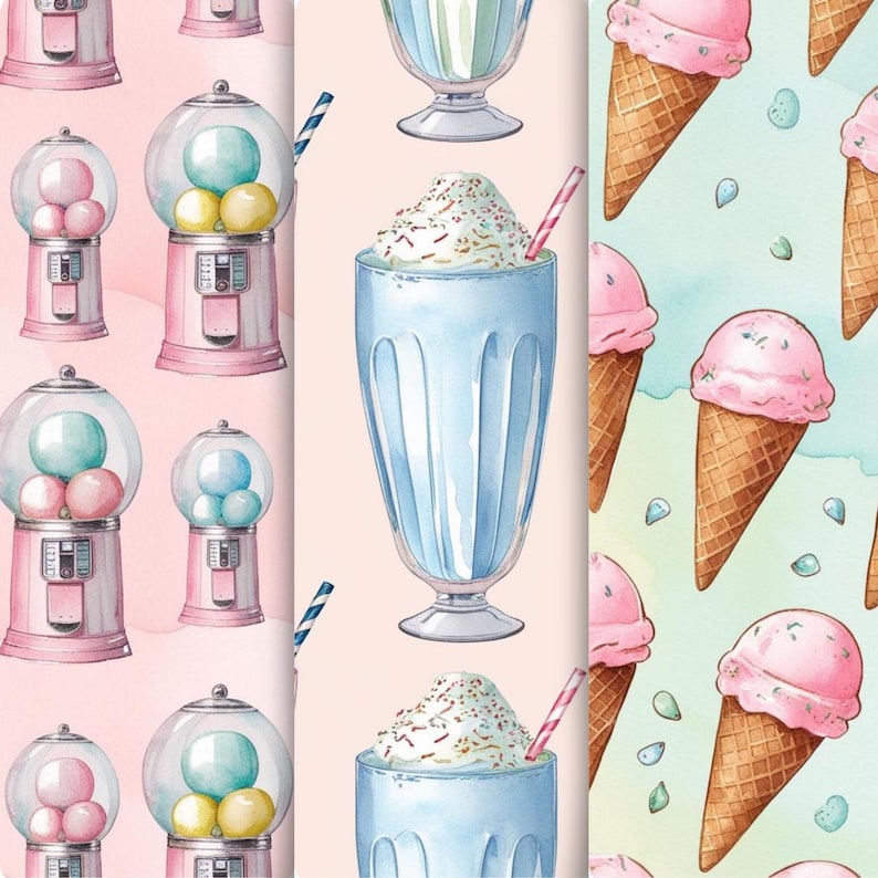 Sock Hop Digital Papers Pack, Retro 50s Diner With Milkshakes, Jukebox ...