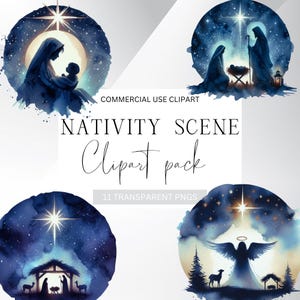 Nativity Scene Clipart Set Religious Christmas Digital Art, Watercolor ...