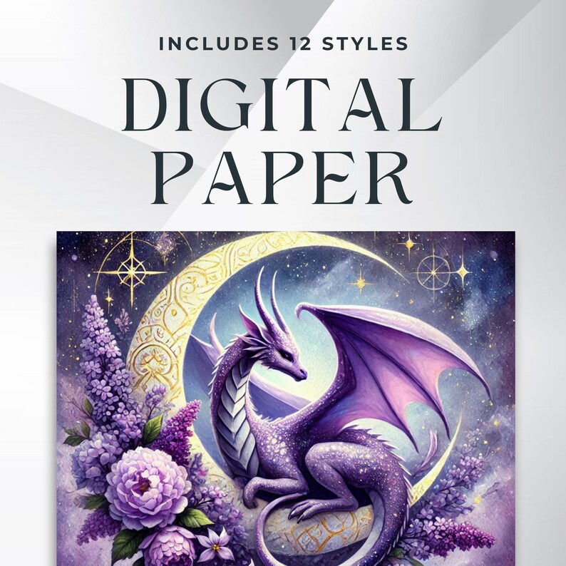Fantasy Dragons Watercolor Digital Papers: Scrapbook & Junk Journal ...