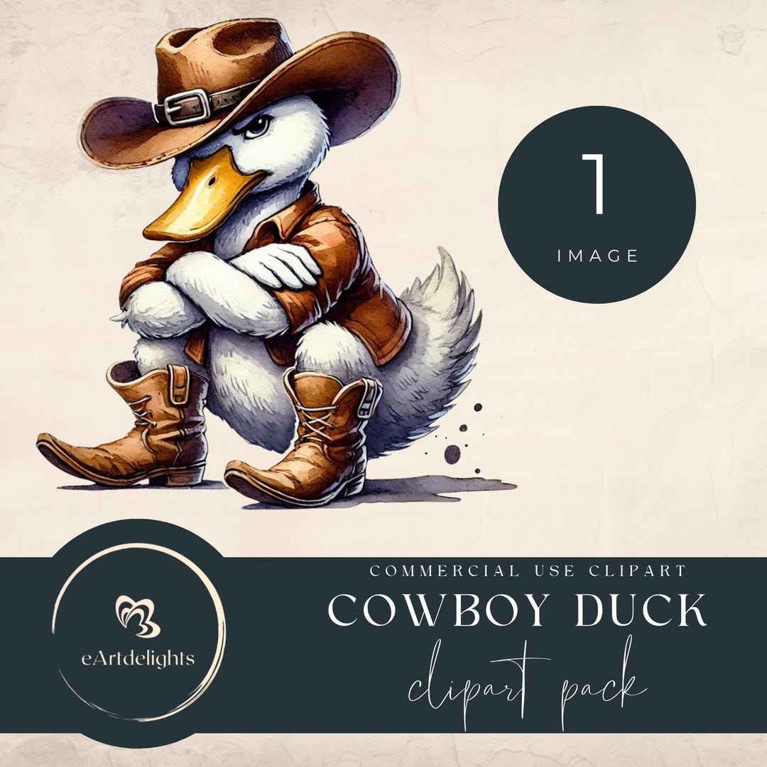 Western Cowboy Duck Clipart Pack | Funny Western Duck Illustration ...