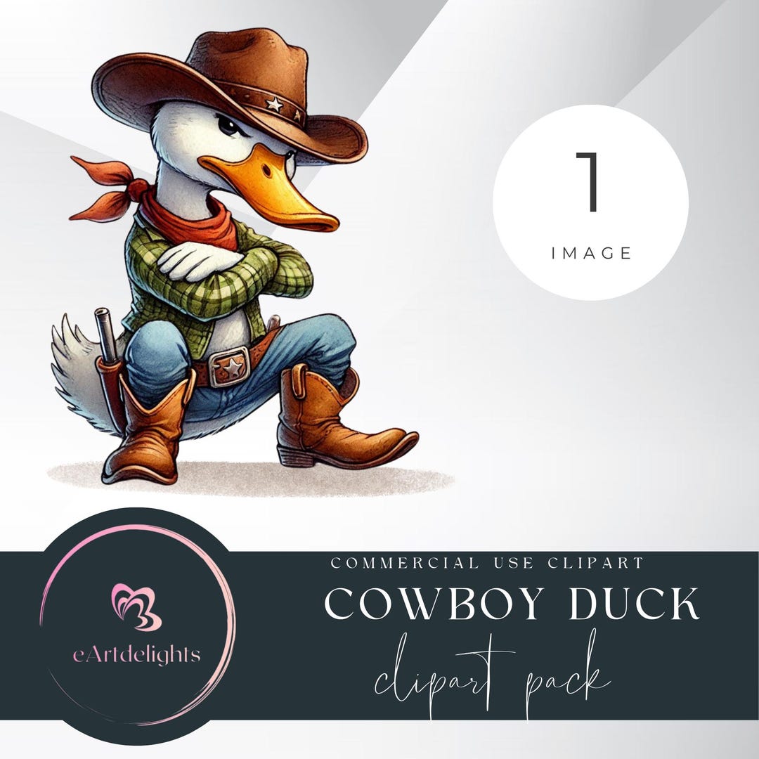 Western Cowboy Duck Clipart Pack, Charming Illustration With Cowboy Hat ...