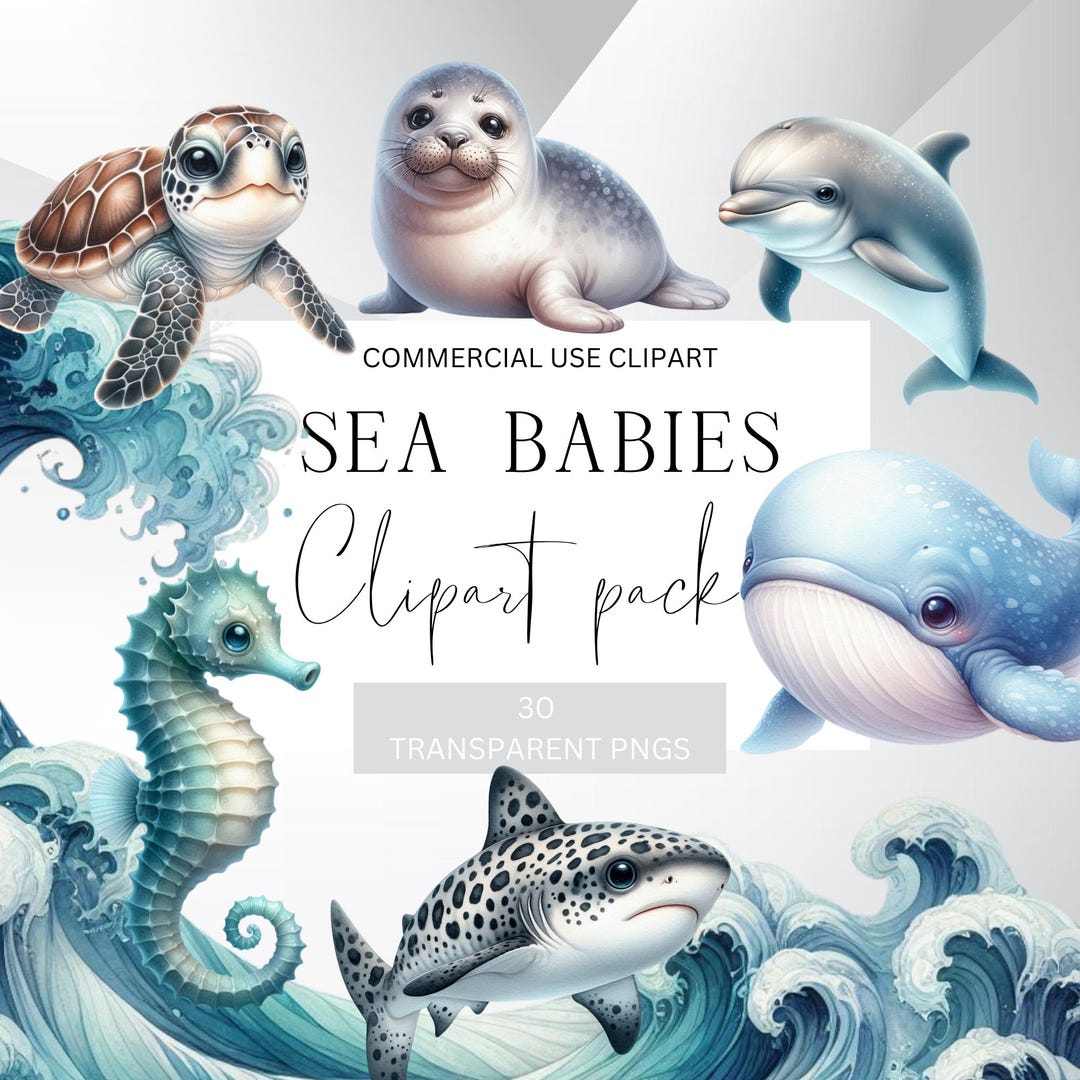 Baby Sea Animals Watercolor Clipart: Ocean Nursery Decor (digital ...