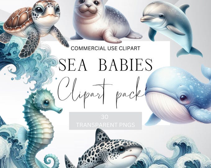 Watercolor Sea Animals Clipart: Ocean Nursery Decor (digital Download ...