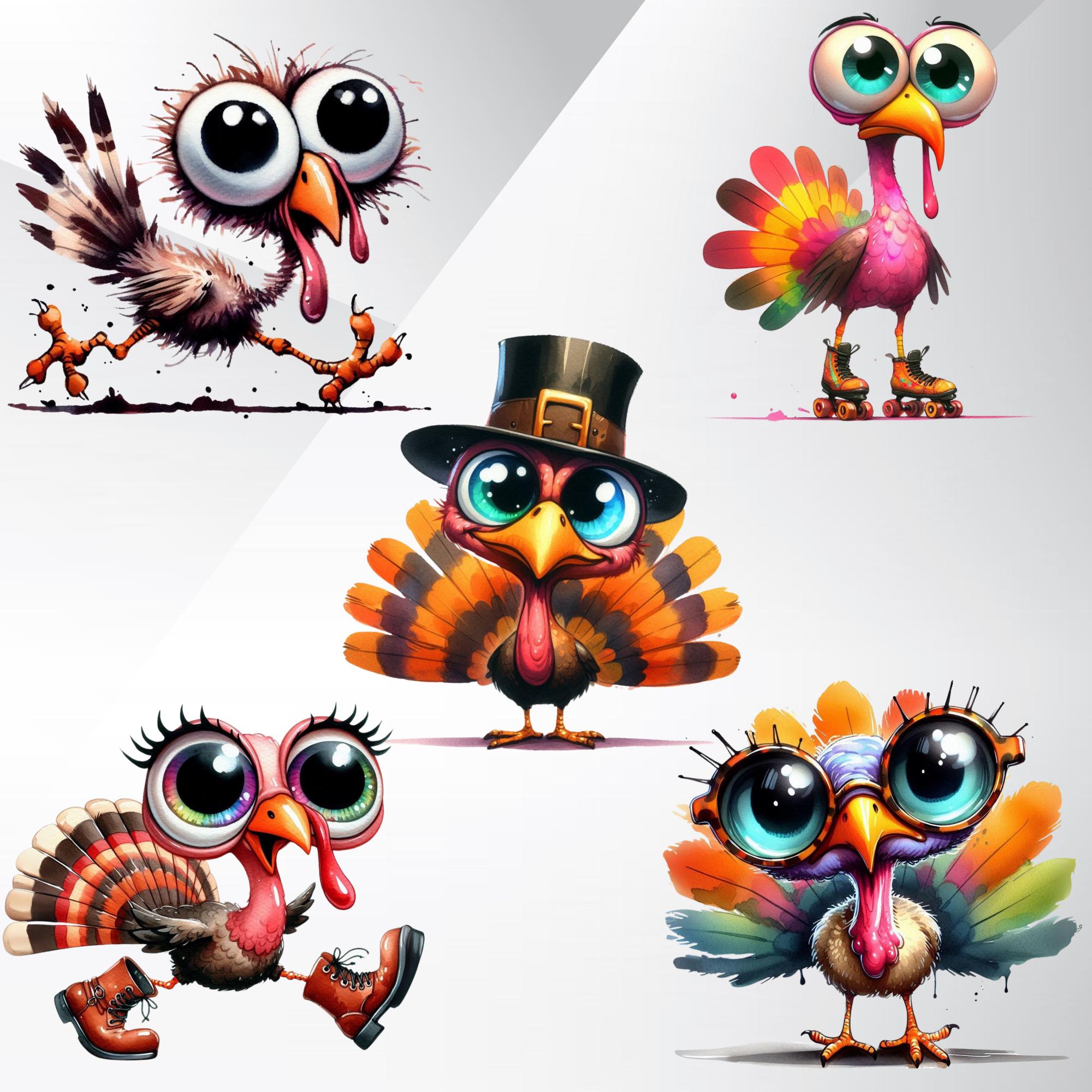 Quirky Turkey Christmas Clip Art, Fun Thanksgiving Graphics, Cartoon ...