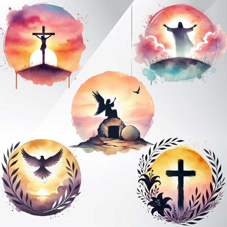 Easter Story Clipart, He is Risen, Religious Christian Watercolor PNG ...