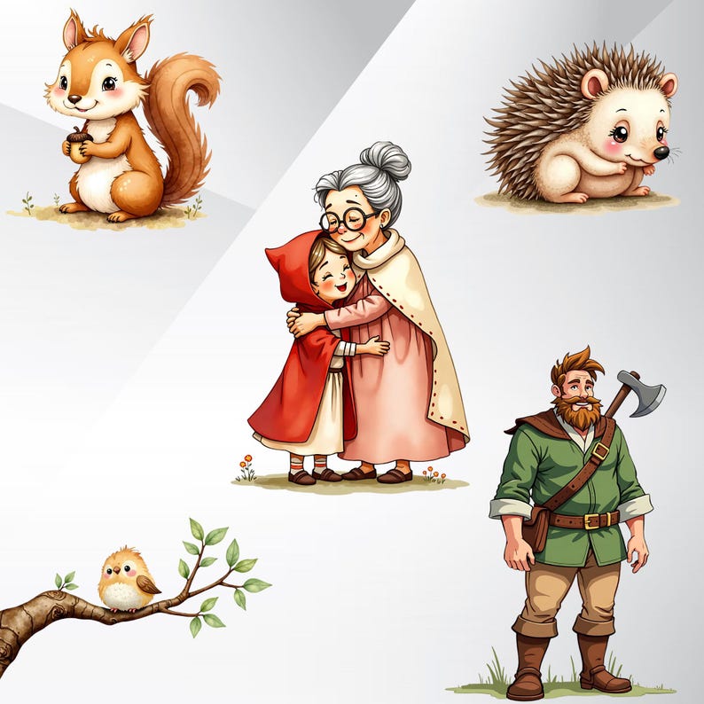 Little Red Riding Hood Clipart Pack – Fairy Tale PNG Set – Storybook ...