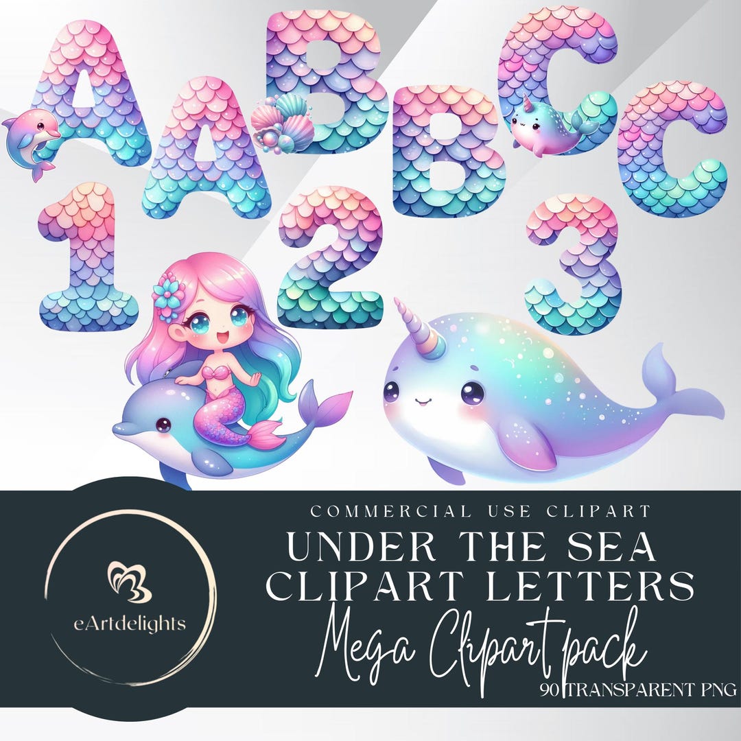 Letras y números del clipart bajo el mar - Etsy México