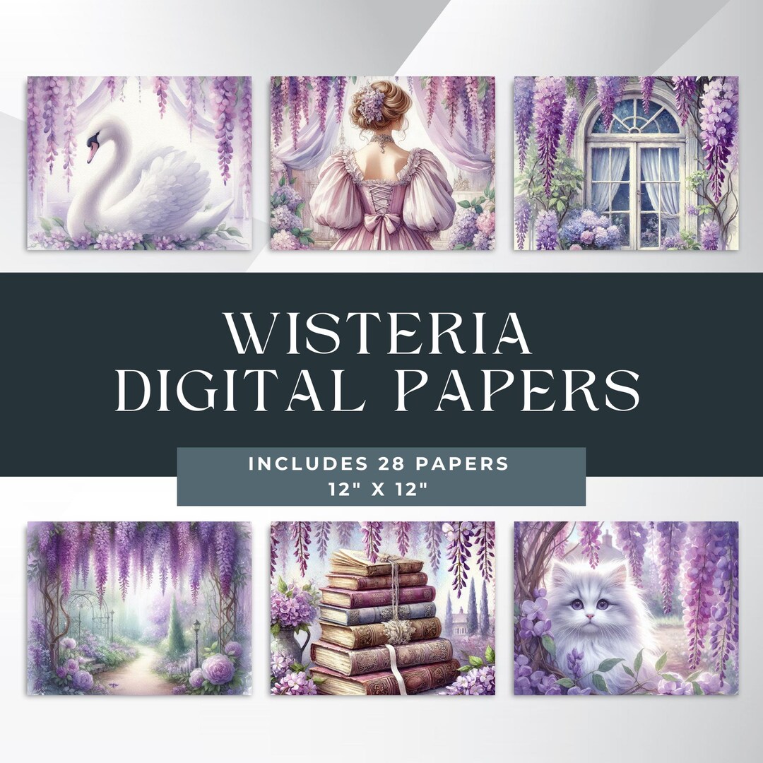 Wisteria Flower Digital Papers, Lavender Journal Pages, Scrapbook ...