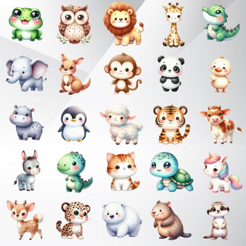 Watercolour Cute Animals Clipart, 50 Cute Animal PNG, Watercolor ...