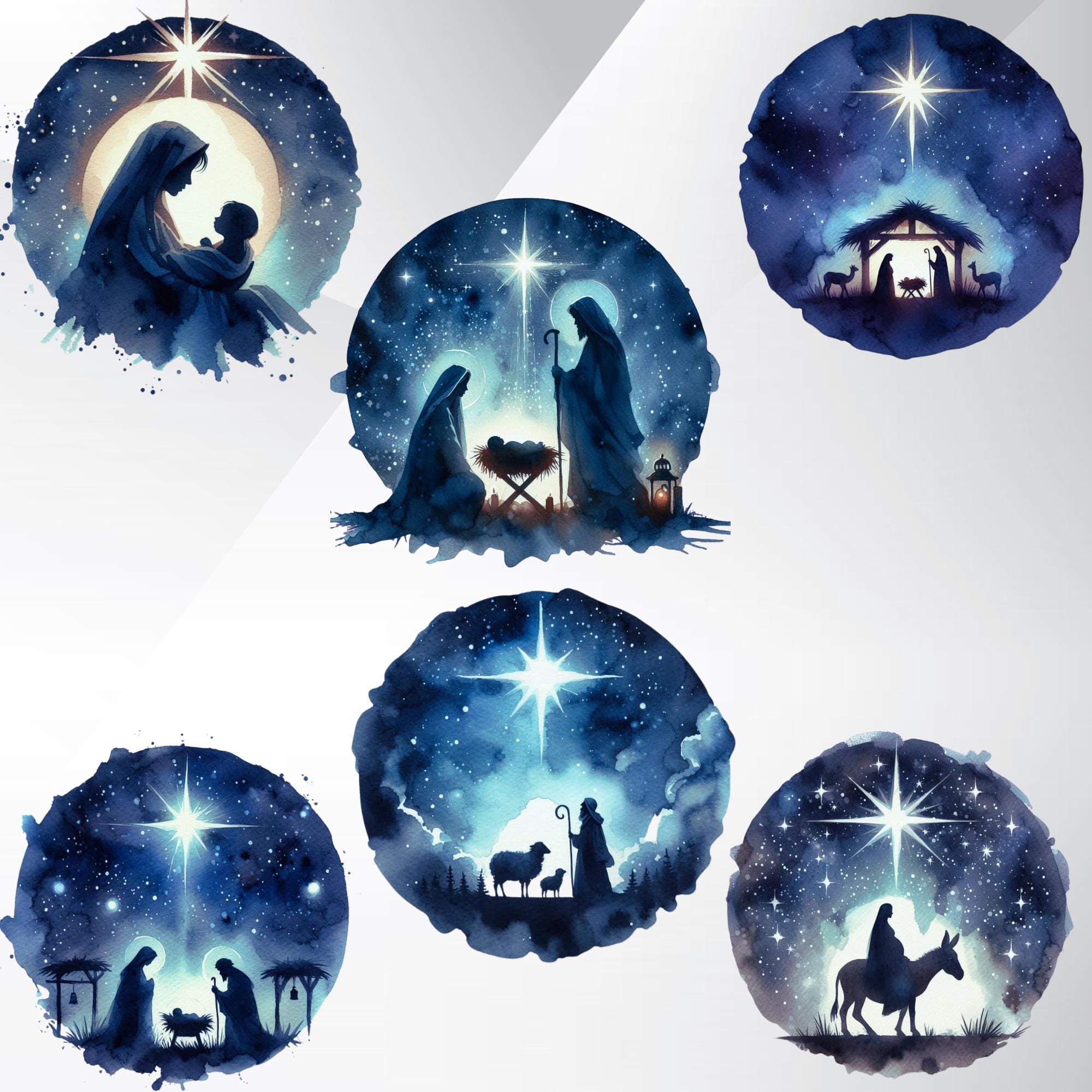 Nativity Scene Clipart Set Religious Christmas Digital Art, Watercolor ...