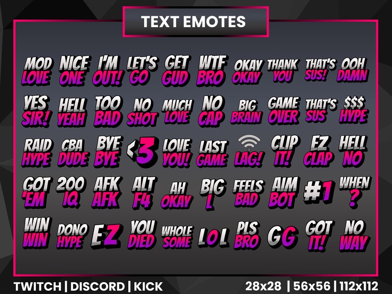 50 Text Emotes | Pink and Purple Gradient Text Emotes | Twitch Emotes ...