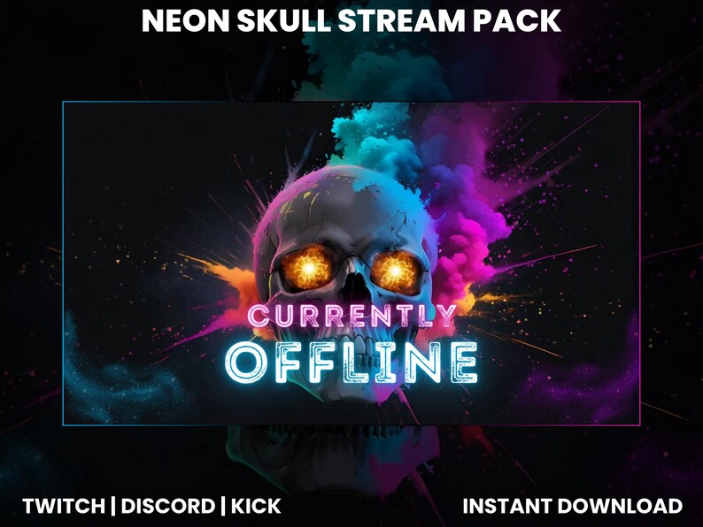 Neon Skull Twitch Stream Pack | Twitch Screen Overlay | Twitch Panel ...