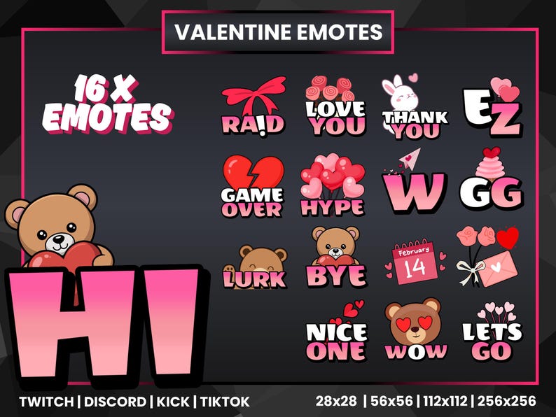 Valentine Twitch Emotes Pack | 16 Animated + 16 Static Cute Love Emotes ...
