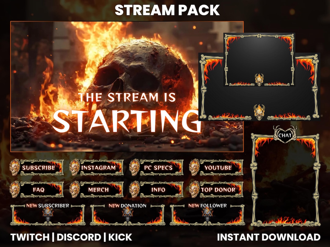 Burning Skull Stream Pack | Twitch Stream Pack | Webcam Overlay ...
