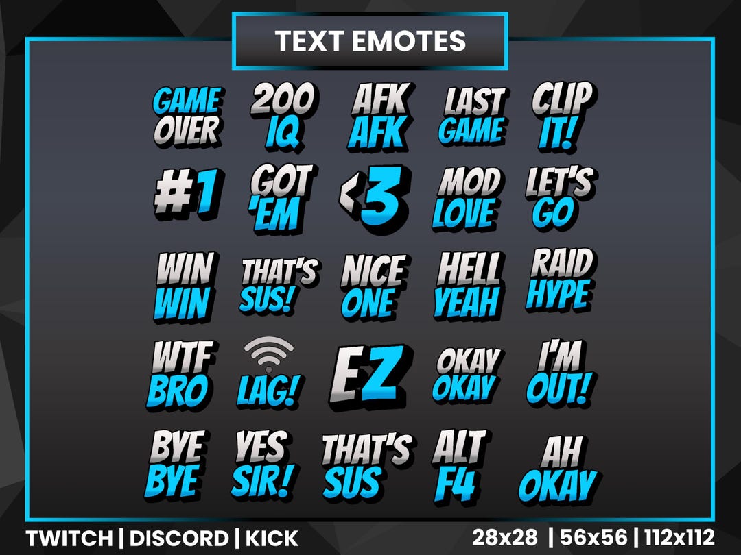 50 Text Emotes | Grey Blue Text Emotes | Twitch Emotes | Discord | Kick ...