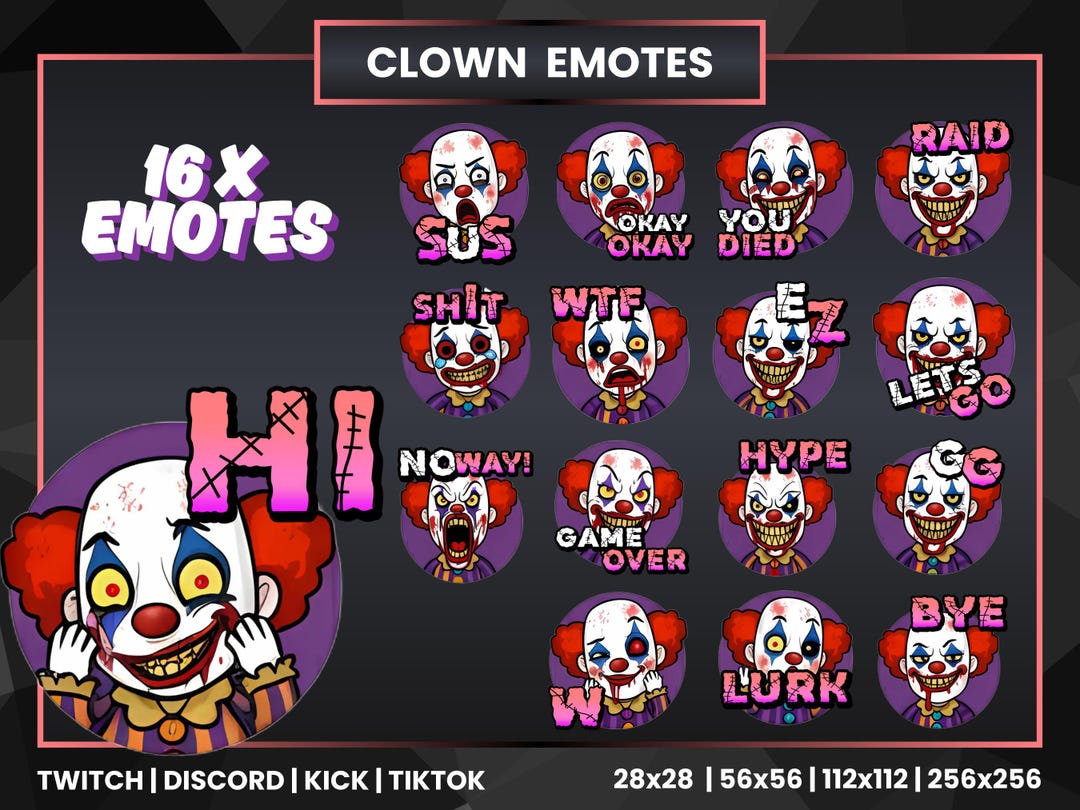 16x Horror Clown Emotes for Twitch, Kick & Youtube | Creepy Streamer ...