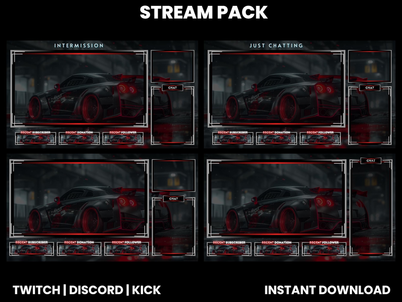 Animated Twitch Stream Pack | Twitch Screen Overlay | Sports Car Stream ...