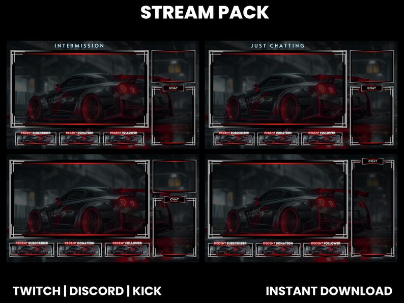 Animated Twitch Stream Pack | Twitch Screen Overlay | Sports Car Stream ...
