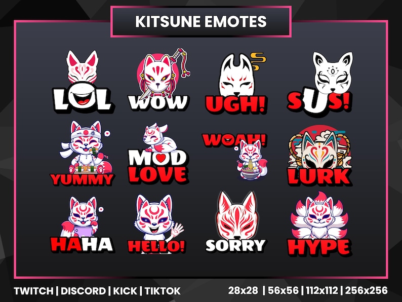 24 Kitsune Twitch Emotes | Text Emotes | Kitsune Emotes | Nine Tail Fox ...