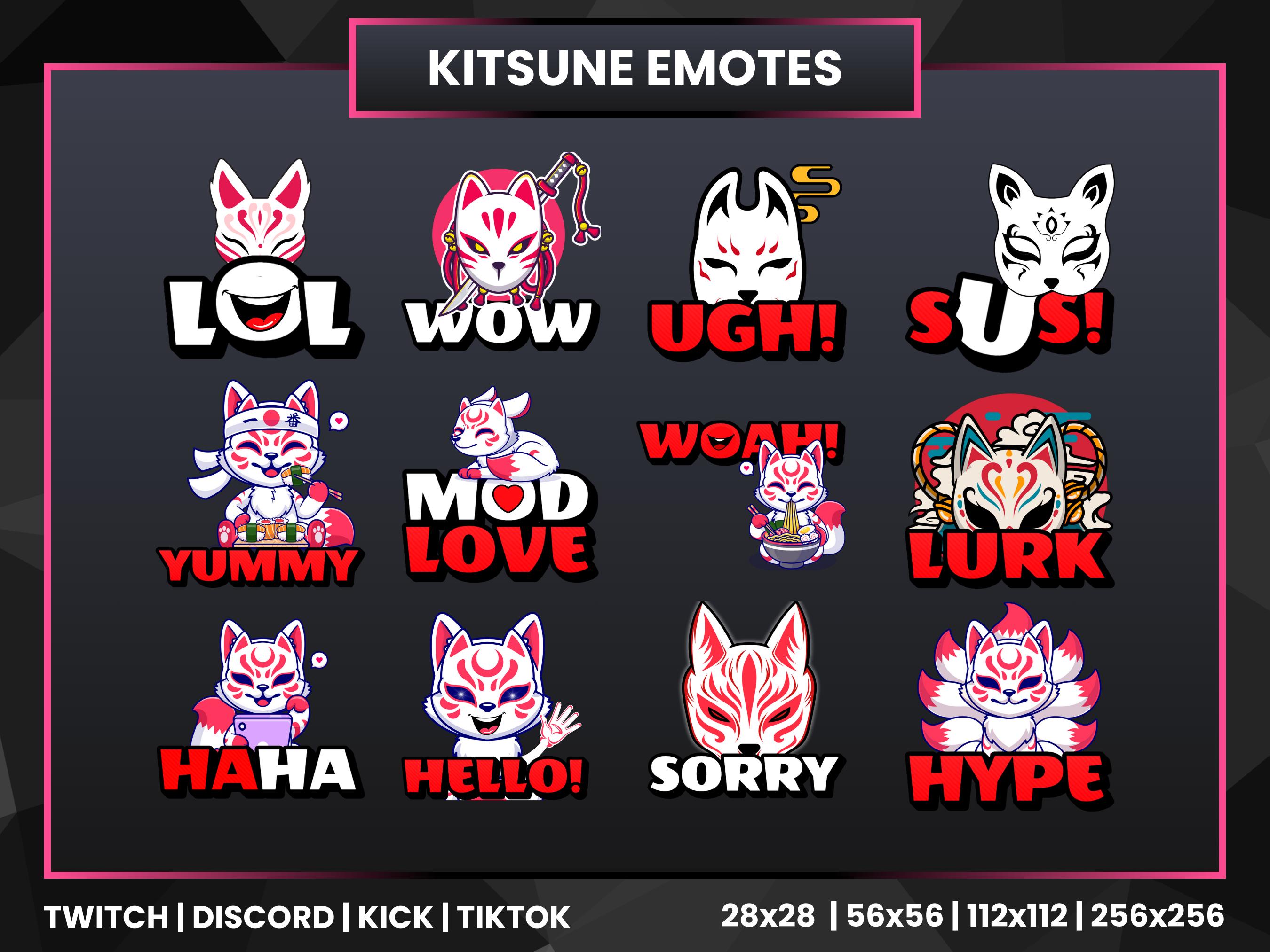 24 Kitsune Twitch Emotes | Text Emotes | Kitsune Emotes | Nine Tail Fox ...