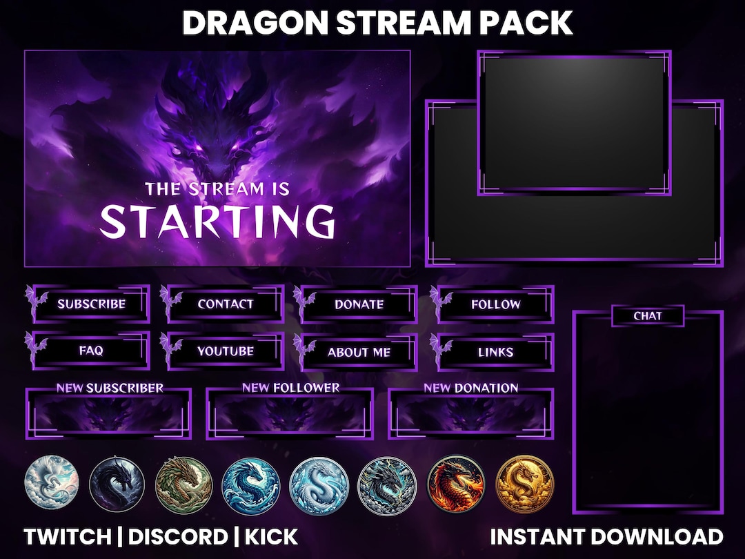 Animated Twitch Dragon Stream Pack | Purple Fire Breathing Dragon ...