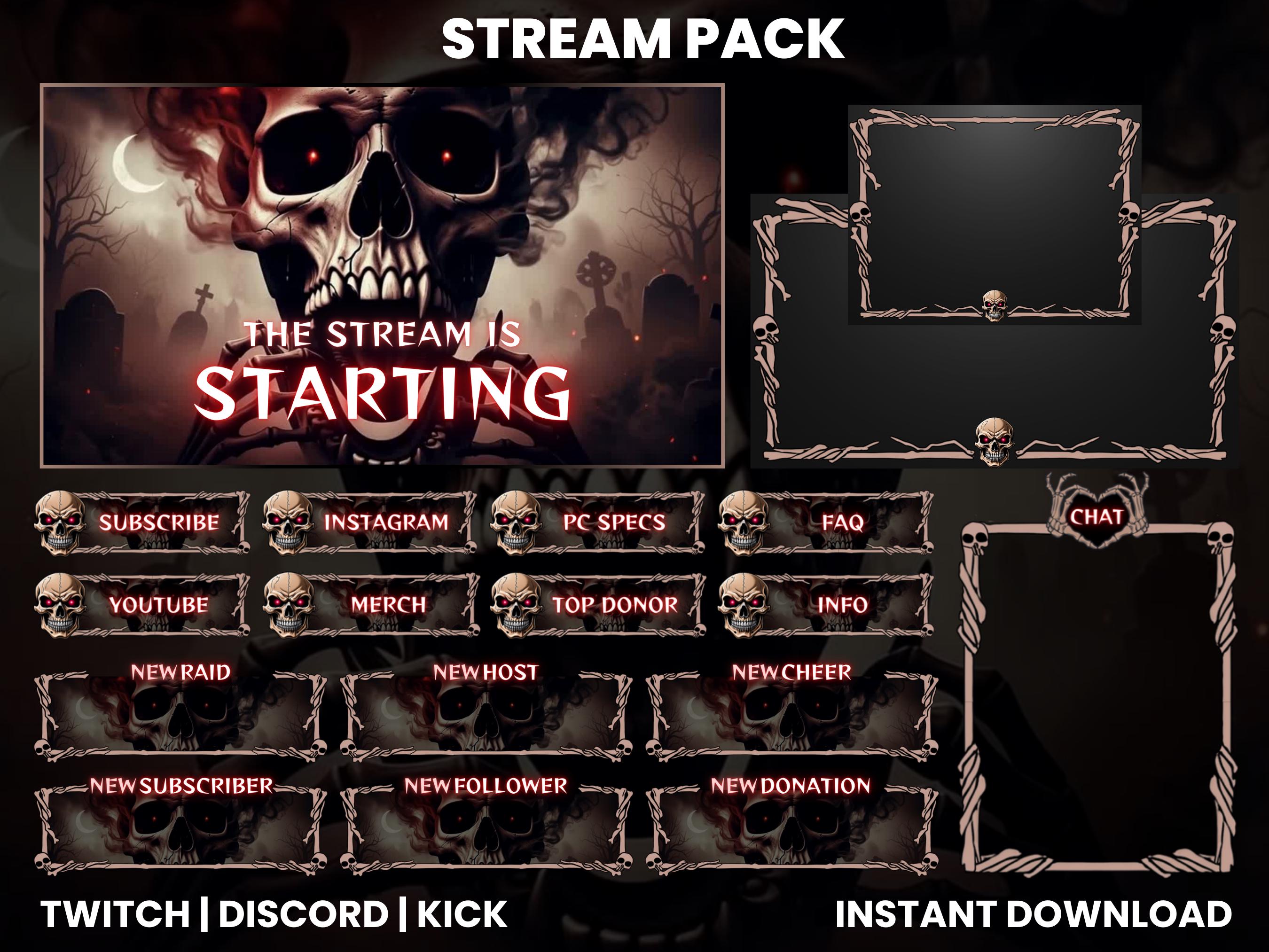 Skull Horror Stream Pack | Dark Stream Overlay, Alerts & Panels for ...