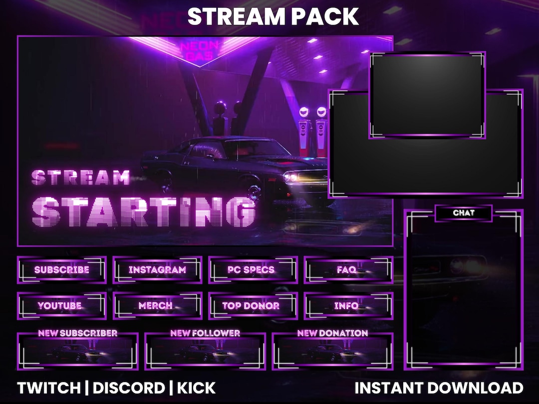 Purple Dodge Challenger Stream Pack | Twitch Stream Pack | Animated ...