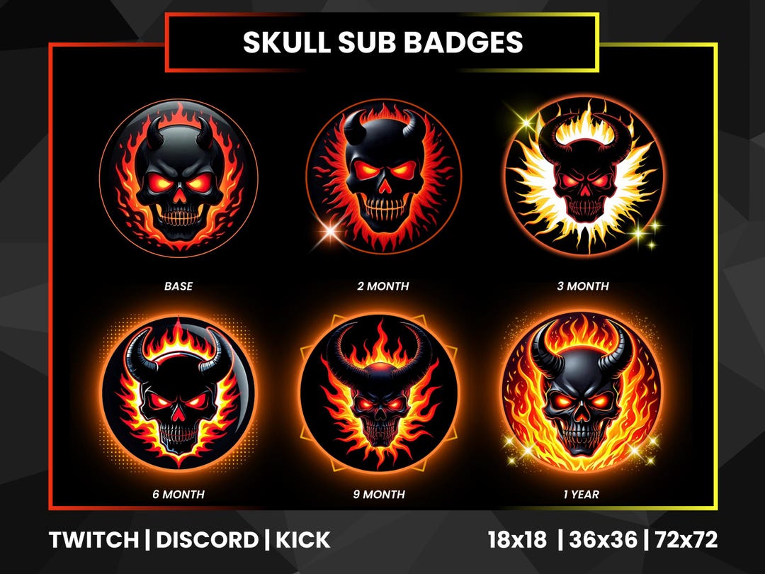 Flaming Skull Sub Badges for Twitch, Discord & Kick | Evil Skull ...
