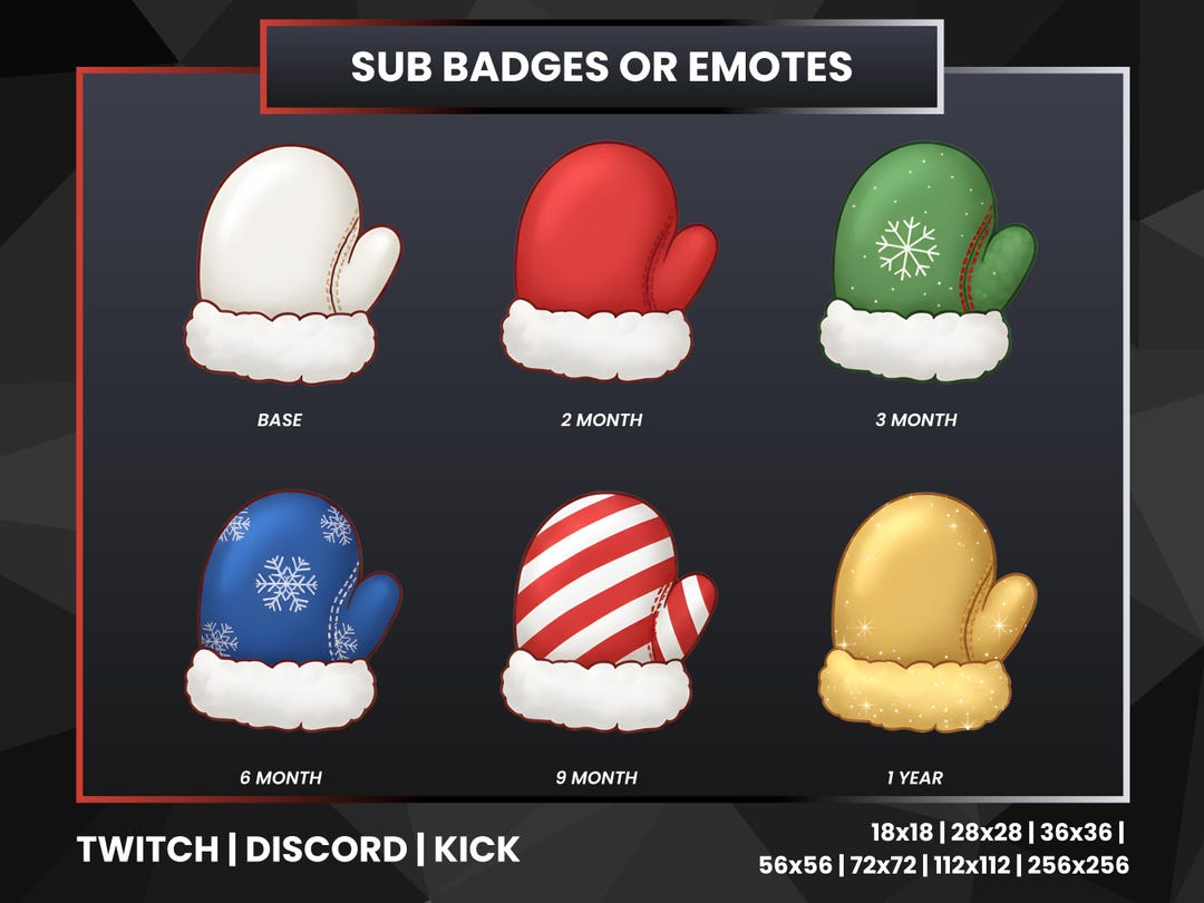 Christmas Mittens Sub Badges for Twitch | Cozy Winter Streamer Badges ...