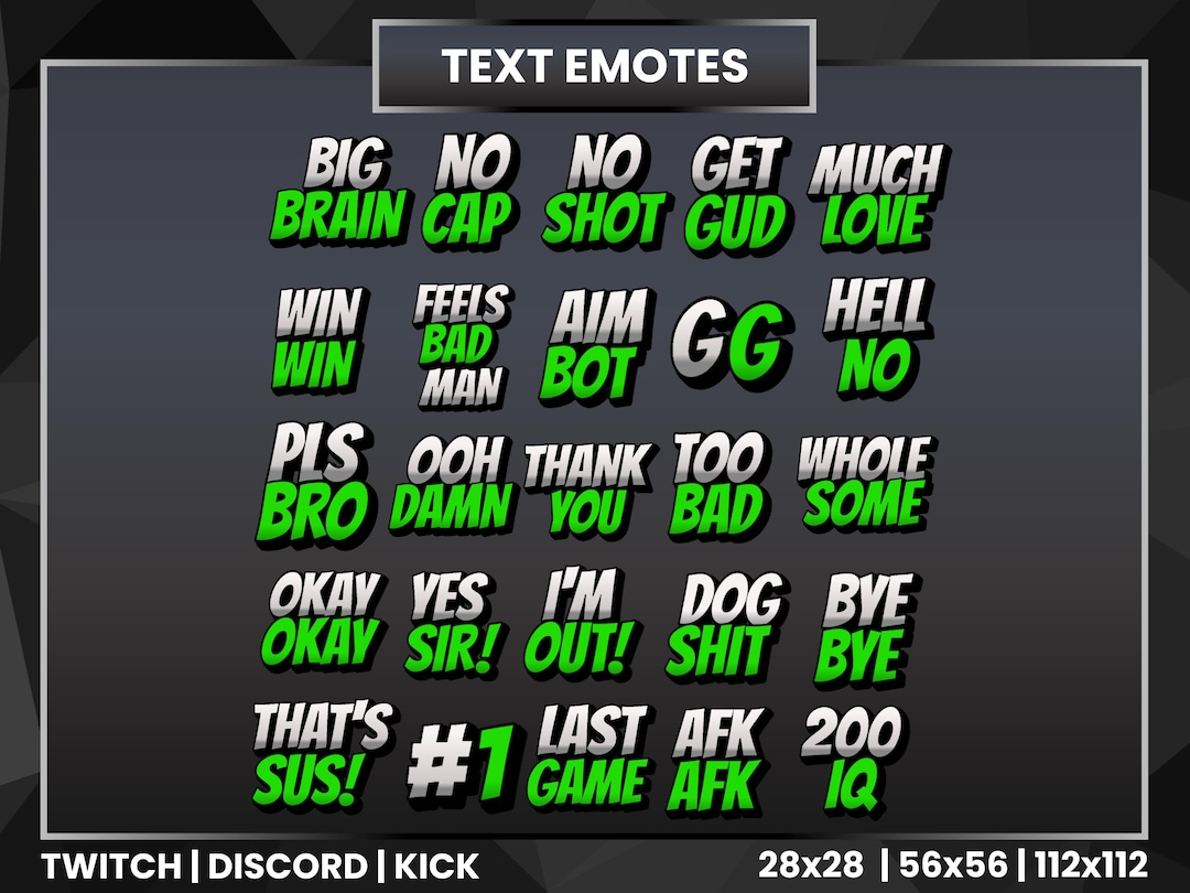 50 Text Emotes | Grey Green Text Emotes | Twitch Emote | Discord | Kick ...