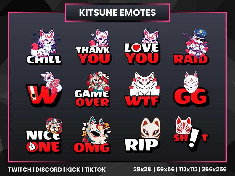 24 Kitsune Twitch Emotes | Text Emotes | Kitsune Emotes | Nine Tail Fox ...